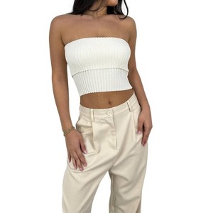 Women's Ribbed Knit Fold Over Tube Top - Et Clet L : Target