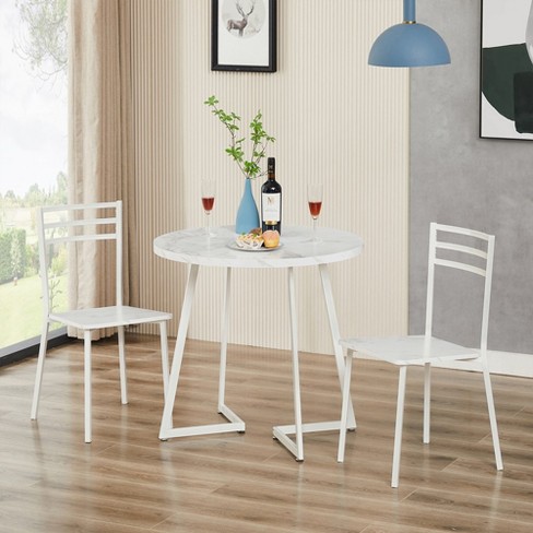 Vecelo 3 Piece Wood Round Dining Table Set With Cushioned Chairs ...