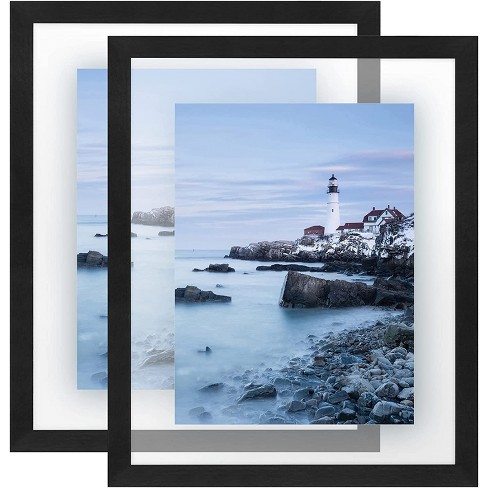 Americanflat 11x14 Floating Picture Frame In Black With Polished Glass ...