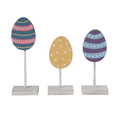 Transpac Wood 11.6" Multicolor Easter Standing Eggs Block Decor Set Of ...