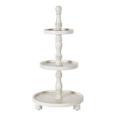 15" X 25" Decorative 3 Tier Wood And Tin Tray White - Storied Home : Target