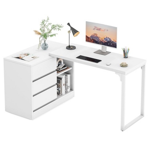 Tribesigns L-shaped Computer Desk With Drawers And Shelves, White : Target