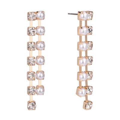 Isaac Mizrahi New York Two Row Linear Pearl And Stone Earrings- White ...