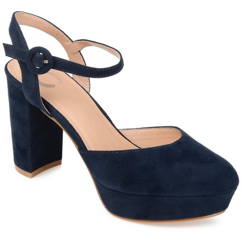 Journee Collection Womens Roslynn Almond Toe High Block Heel Pumps Navy ...