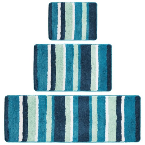 Mdesign Striped Microfiber Bathroom Spa Mat Rugs/runner, Set Of 3 ...