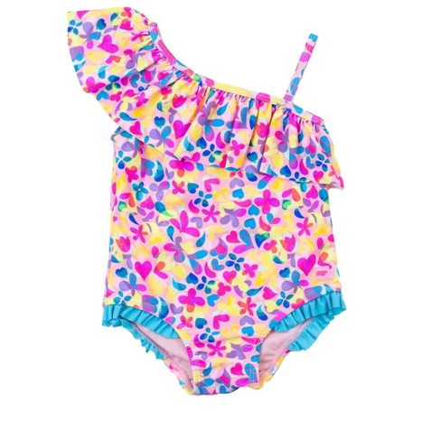 Rufflebutts Girls One Shoulder Ruffle One Piece - Vibrant Neon, 2t : Target