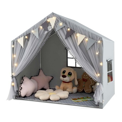 Costway Kids Play Tent With Door Curtains Windows Star Lights Colorful ...