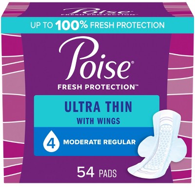 Poise Ultra Thin Moderate Absorbency Pads With Wings - Regular - 54ct ...