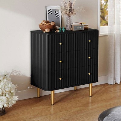 Resenkos Black Modern 3 Drawer Dresser for Bedroom - Wood Storage ...