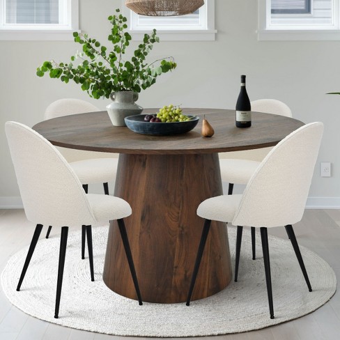 Dwen+rhon 5-piece 46" Walnut Manufactured Grain And 4 White Upholstered ...