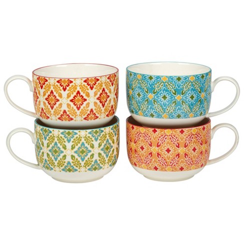 Set Of 4 Damask Floral Assorted Jumbo 28oz Cups - Certified ...