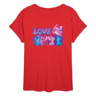 Women's Lilo And Stitch Love Grid Oversized Graphic T-shirt - Red ...