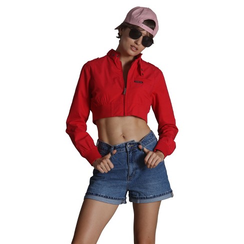 Women's Mini Cropped Racer Jacket - Red, Large : Target