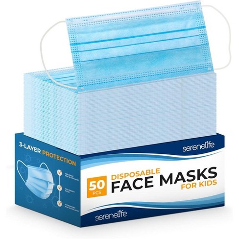 Serenelife Kids Size 3-ply Disposable Face Masks, Breathable Non-woven ...