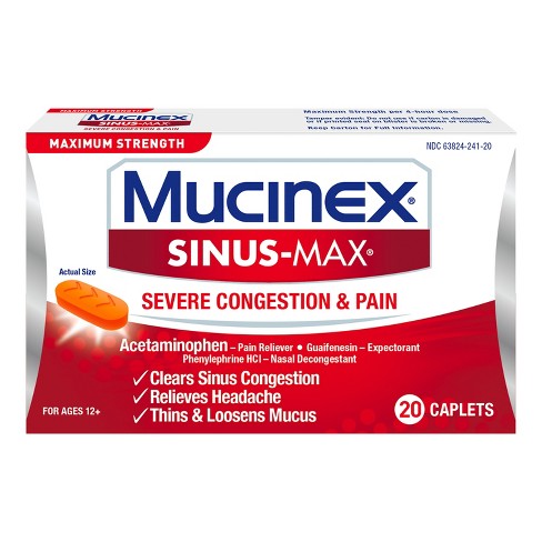 Mucinex Sinus-max Severe Congestion Relief Caplets - Acetaminophen ...