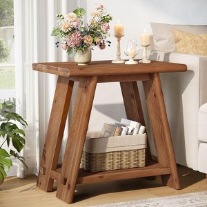 Lantine Solid Wood Side Table, Narrow Small End Table with 2-Tier ...