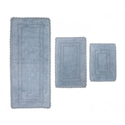 Set Of 3 Casual Elegence Collection Blue Cotton Reversible Tufted Bath ...