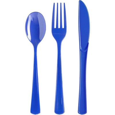 Exquisite Light Blue Plastic Utensil Cutlery Set Forks Spoons Knives ...