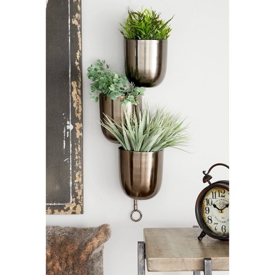 Set Of 3 12" Contemporary Indoor/outdoor Metal Hanging Wall Planter ...
