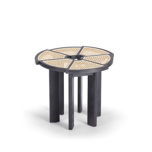 Klarel Chandigarh Wood And Cane Coffee Table Smoked Black Viennese Cane 22 Diameter