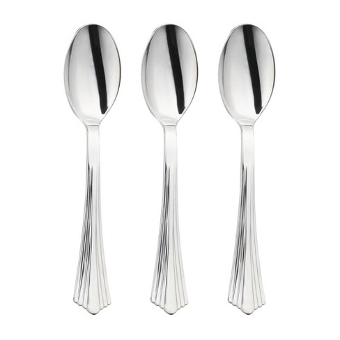 Smarty Had A Party Shiny Metallic Groove Silver Plastic Spoons (600 ...