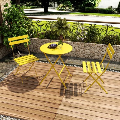 GDFStudio Bayside Modern 3 Piece Metal Patio Bistro Set with Foldable ...