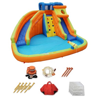 Banzai Twin Falls Kids Giant Outdoor Inflatable Dual Water Slide Splash ...