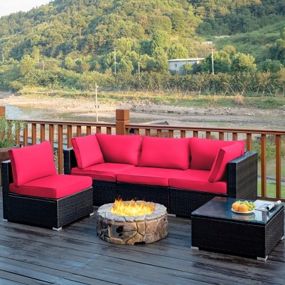 Costway 5pcs Patio Rattan Furniture Set Cushioned Sofa & Chair W/coffee ...