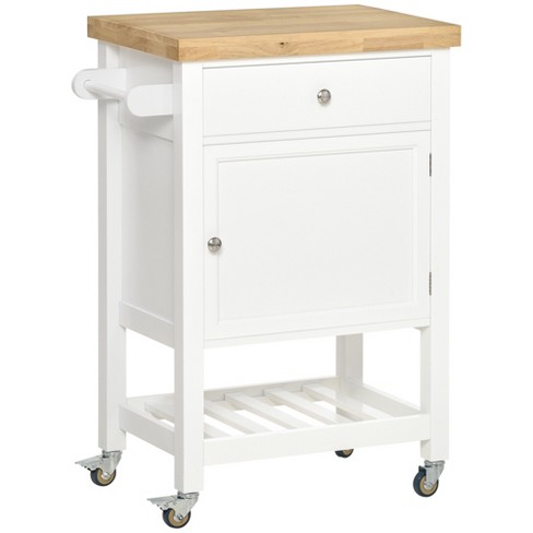 Homcom Utility Kitchen Cart, Rolling Kitchen Island With Rubberwood Top ...