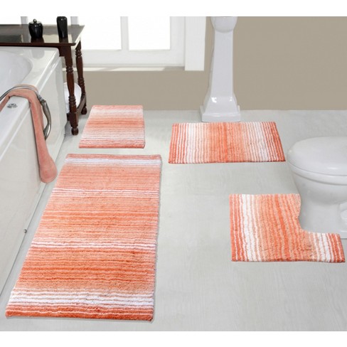 Set Of 4 Gradiation Rug Collection Coral Cotton Tufted Bath Rug Set ...