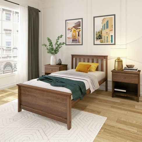 Plank+beam Solid Wood Twin Bed Frame With Headboard, Classic Twin Size ...