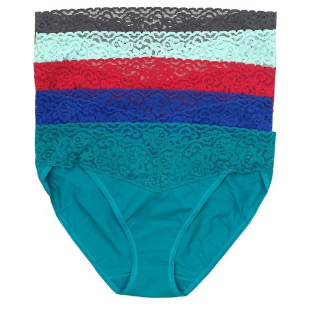 Felina Women's Stretchy Lace Trimmed Bikini Underwear, 5-pack : Target