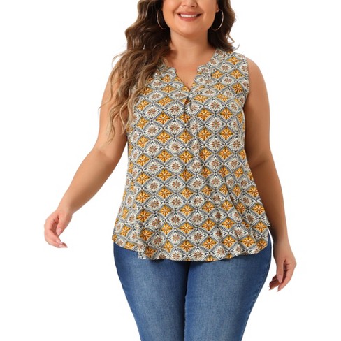 Agnes Orinda Women's Plus Size Sleeveless Boho Print V Neck Tank Tops ...