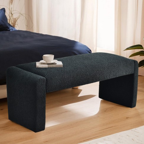 Kaia 47" Black Faux Shearling Look Waterfall Upholstered Bench-the Pop ...