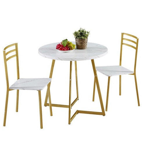 Vecelo 3 Piece Wood Round Dining Table Set With Cushioned Chairs ...
