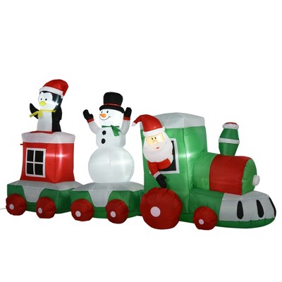 Homcom 11ft Christmas Inflatable Holiday Train With Santa, Snowman And ...