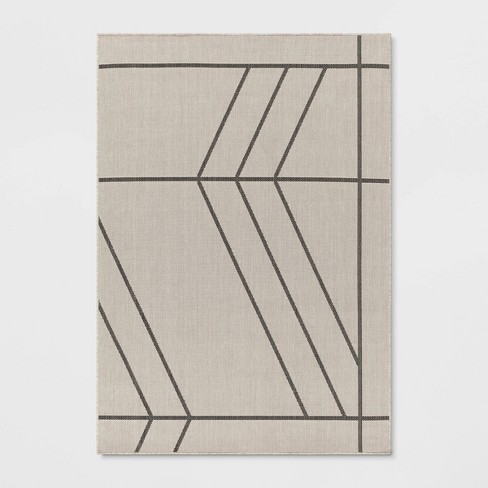 Modern Linear Geo Rectangular Woven Indoor Outdoor Area Rug Black/tan ...