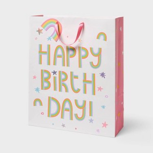 XL 'Happy Birthday' Birthday Gift Bag White/Pink - Spritz™ : Target