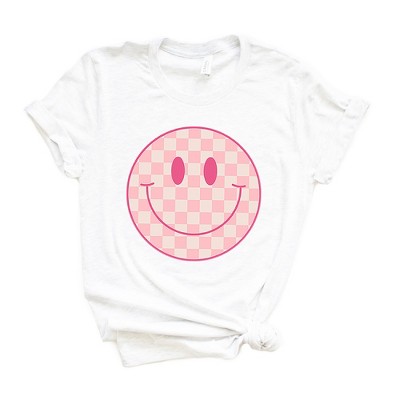 Simply Sage Market Women's Pink Checker Smiley Face Short Sleeve ...