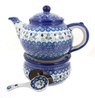 Blue Rose Polish Pottery Mosaic Flower Teapot With Warmer : Target