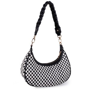 Black Woven Hobo Handbag for Women, Vegan Leather Shoulder Purse with ...