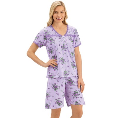 Collections Etc Pretty Floral Design Lace Trim Pj Short Set Medium ...