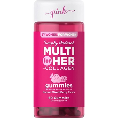 Pink Vitamins Dazzling Hair Skin Nails + Collagen Gummies - Strawberry ...