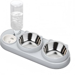 Zeus & Ruta 3-in-1 15° Tilted Raised Cat Bowl Set with Stainless Steel ...