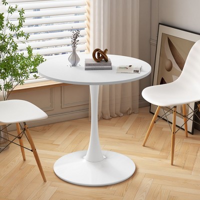 31.5'' Haven All White Small Round Dining Table With Metal Pedestal ...