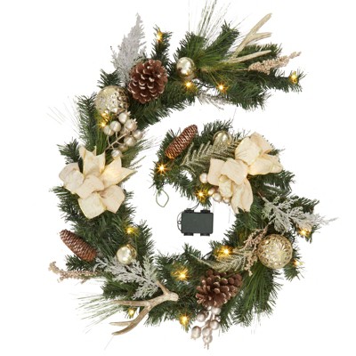 6FT Christmas Garland, Pre-lit Battery Operated Lighted Xmas Garland ...