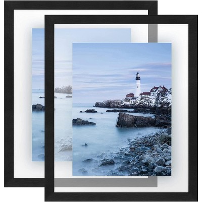 Americanflat 11x14 Floating Picture Frame in Black with Polished Glass ...