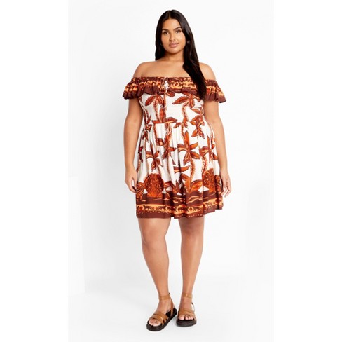 City Chic | Women's Plus Size Tahitian Shoulder Ruffle Tie Border Dress ...