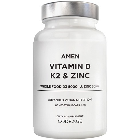 Amen Vitamin D, K2 & Zinc Supplement Cholecalciferol D3 5000 Iu - 60ct ...