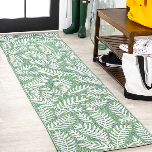 2' X 10' Nevis Palm Frond Indoor/outdoor Runner Rug, Cream/green ...